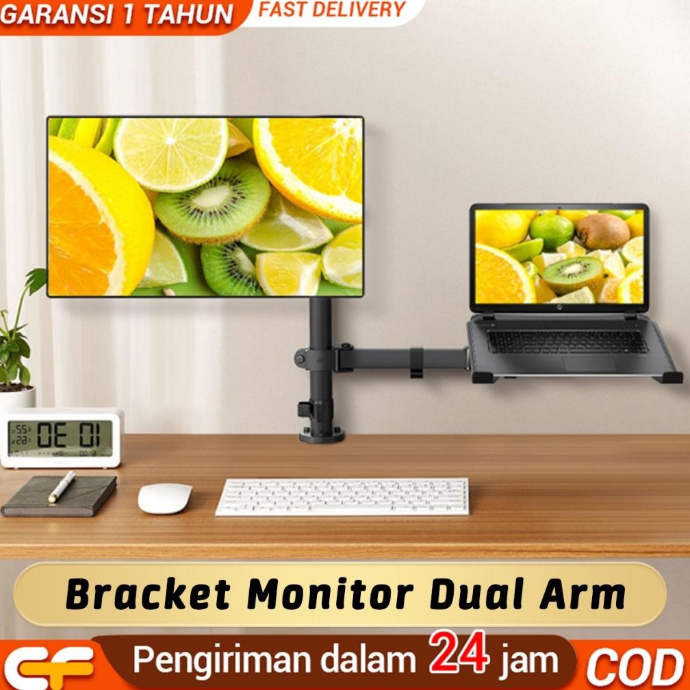 Jual Bracket Monitor & Stand Laptop Dual Arm ALL FOR WORK,Mount Desk ...