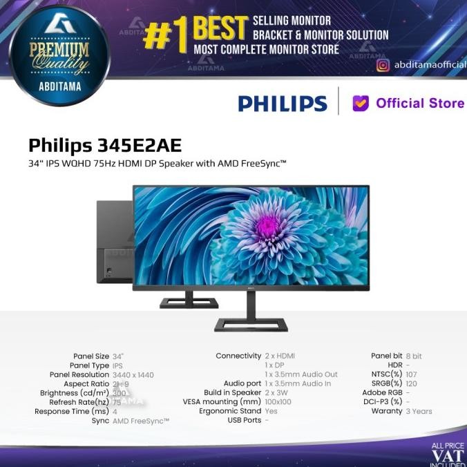 Jual Monitor LED Philips 345E2 34" Ultrawide IPS 3440x1440 HDMI DP ...