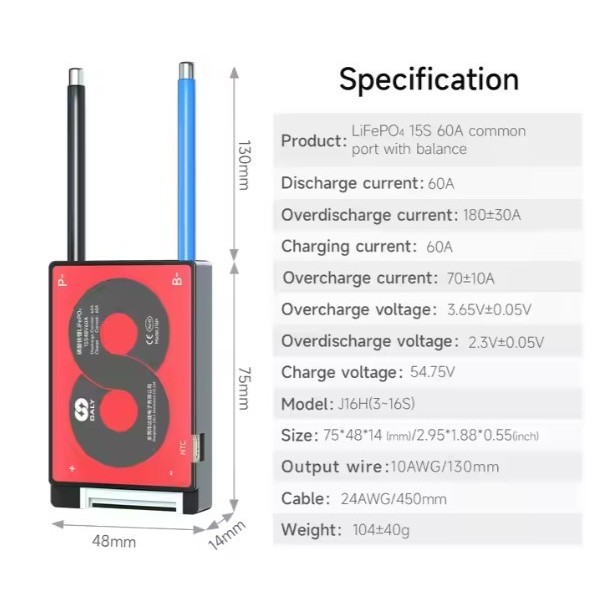 Jual Bms Daly Lifepo4 15S 48V 60A 100A 48Volt Lifepo 4 Lithium Baterai Sepeda Motor Listrik ...
