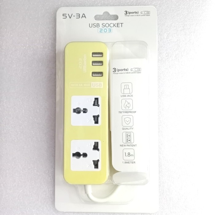 Jual Stop kontak Colokan listrik USB charger hp 3 Ports usb kabel pjg 1 ...