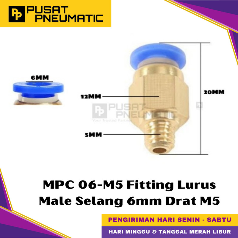 Jual MPC 6-M5 One Touch Male Thread Straight Fitting Slip Lock Socket Push In Connector Nipple ...