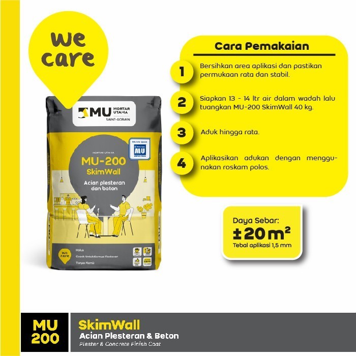 Jual Mortar Utama Mu-200 Skimwall Acian Plester Dan Beton 40Kg | Shopee ...