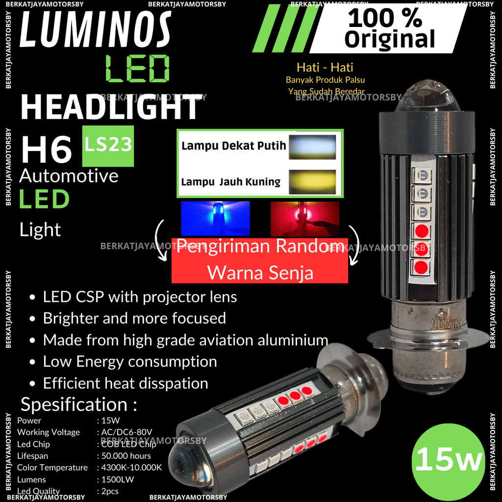 Jual LAMPU LED DEPAN MOTOR LUMINOS H6 LS3 LASER LED HI LOW DC DOUBLE ...