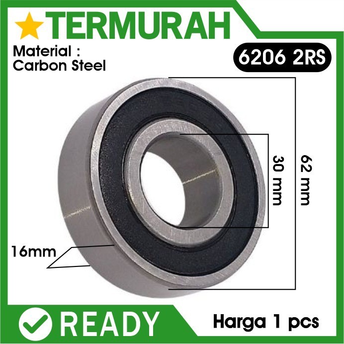 Jual Ball Bearing 6206 2Rs 62062Rs Asli Laher Laker Roda Motor Pompa Mesin | Shopee Indonesia