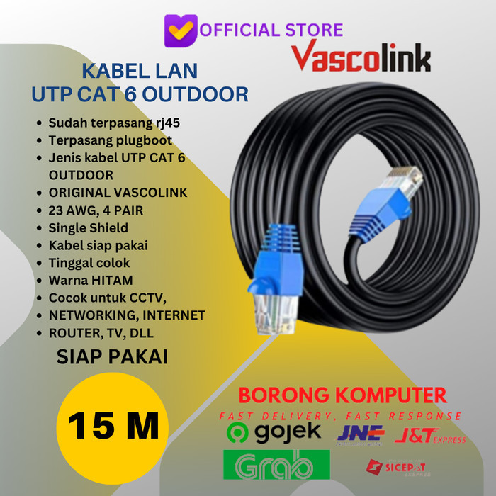 Jual KABEL LAN UTP CAT 6 OUTDOOR 15 METER VASCOLINK CAT6 15M SIAP PAKAI | Shopee Indonesia