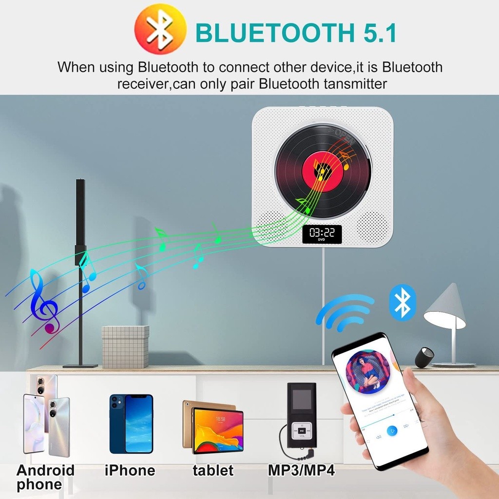 Jual Portable CD DVD Music Player Wall Mountable Bluetooth CD Player ...