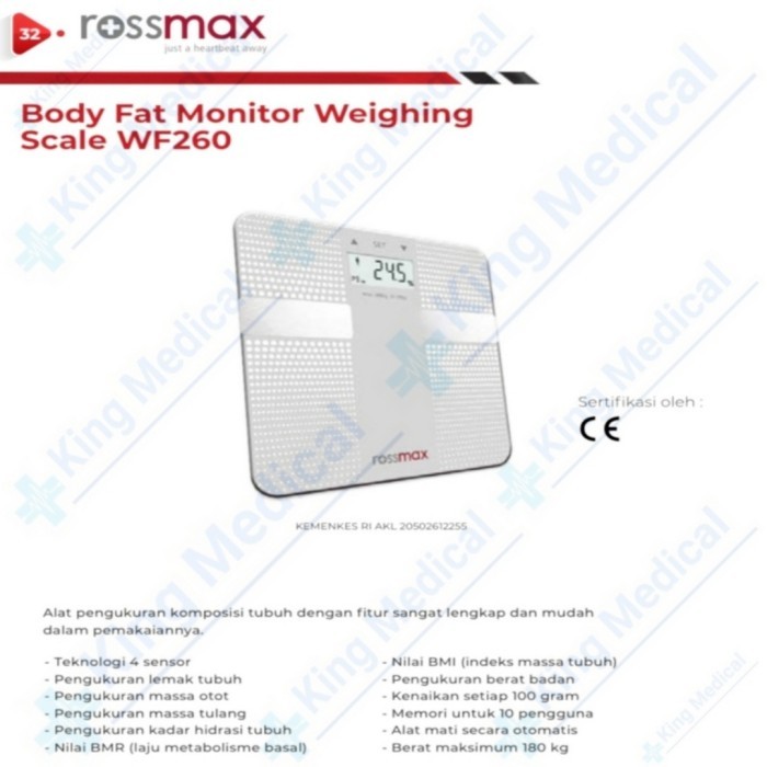 Jual Body Fat Monitor Rossmax Wf260 Max 180 Kg/Timbangan Kadar Lemak Wf ...