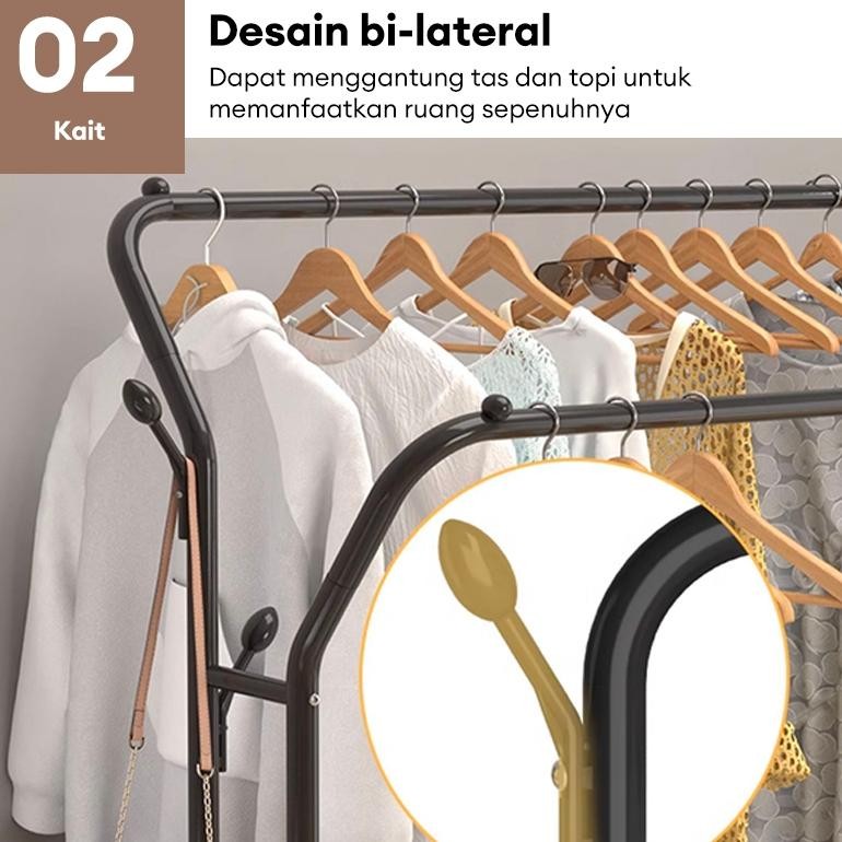 Jual Rak Gantungan Baju Besi Tebal Stand Hanger Double Gantungan Baju ...