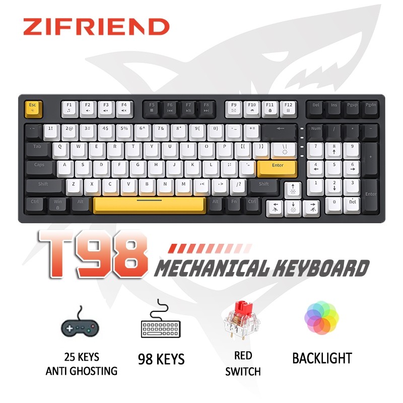 Jual ZIFRIEND T98 Mechanical Keyboard Red Switch Wired 98 Keys RGB ...