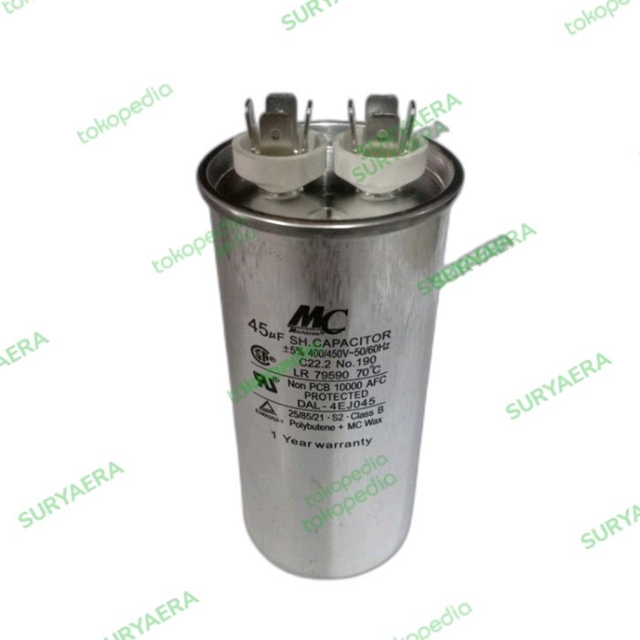 Jual KAPASITOR AC 45 UF/450V MEREK MC CAPACITOR COMPRESOR AC 45 MIKRO 450 V | Shopee Indonesia