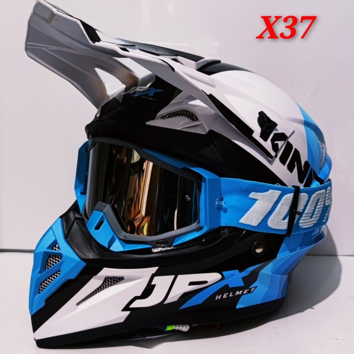 Jual Helm Cross Jpx Fox1 Motif X37 White/Blue Plus G. 100 Blue | Shopee ...