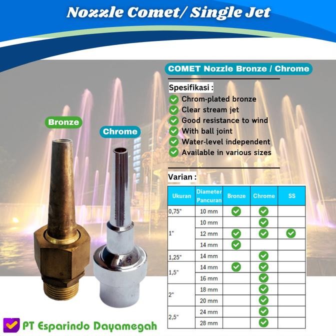 Jual Single Nozzle / Comet Nozzle untuk Air Mancur Merk Esparindo ...