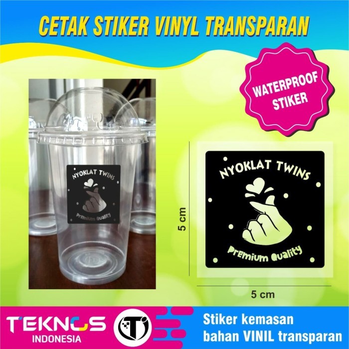 Jual CETAK STIKER LABEL KEMASAN GELAS CUP PLASTIK VINYL TRANSPARAN 5x5 ...