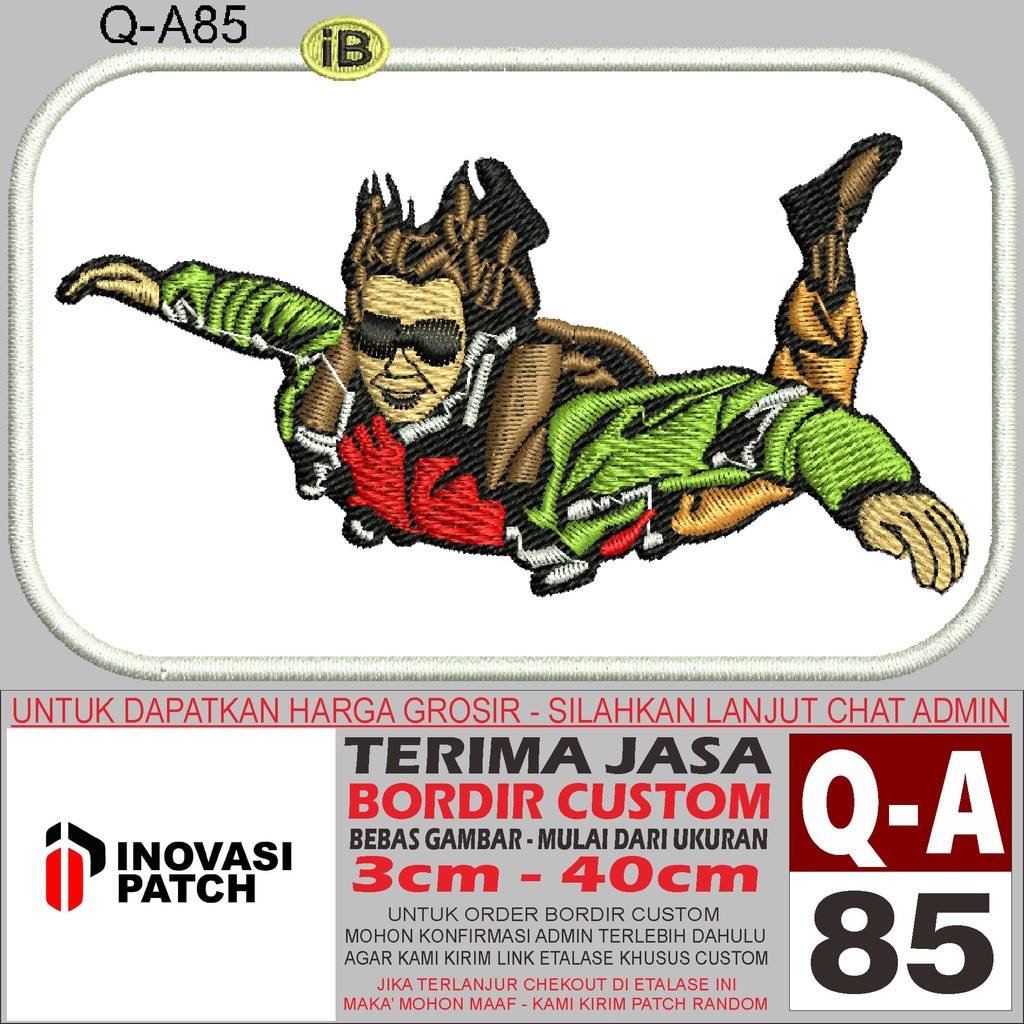 Jual INOVASI PATCH BORDIR LOGO Q-A85 MAN FLYING WINGSUIT GREEN TERJUN ...