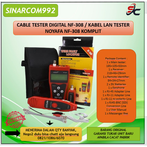 Jual CABLE TESTER DIGITAL NF-308 / KABEL LAN TESTER NOYAFA NF-308 ...