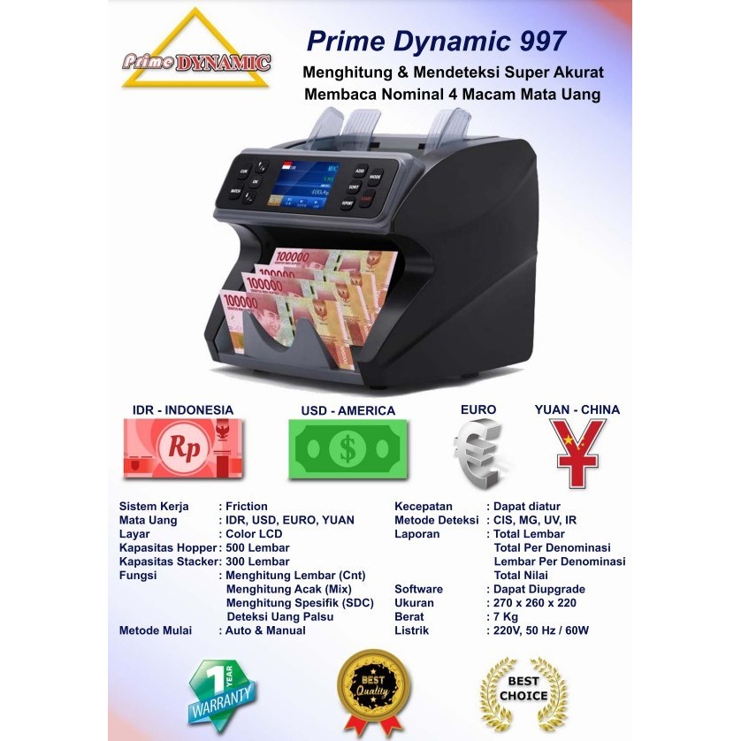 Jual Prime Dynamic 997 Mesin Hitung dan deteksi Uang IDR CNY EURO ...