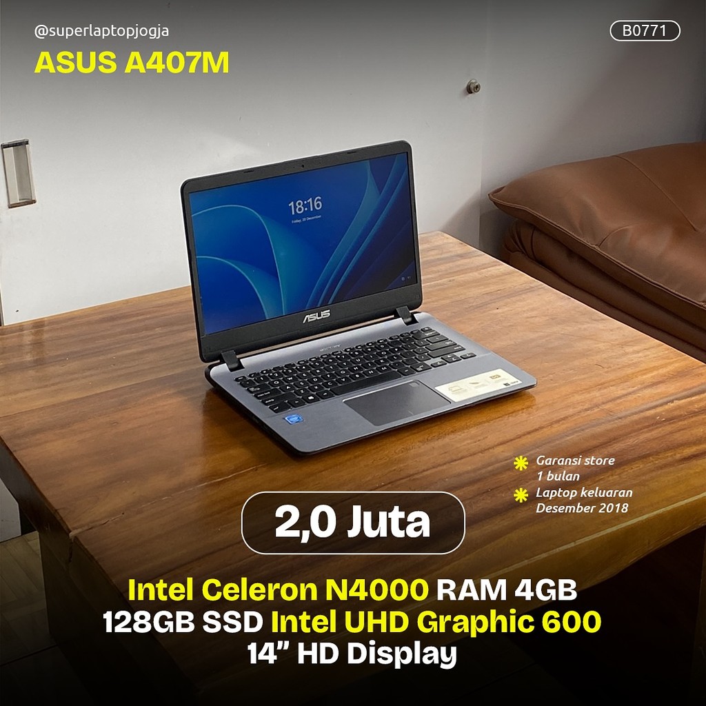 Jual ASUS A407M intel celeron n4000 ram 4gb ssd 128gb | Shopee Indonesia