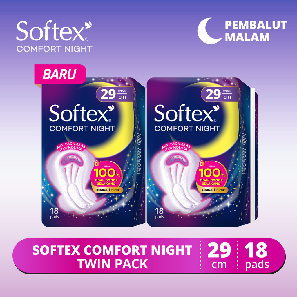 Jual Softex Comfort Night 29cm 18s x 2 Pack - Pembalut Malam - Spesial Bulan Ungu | Shopee Indonesia