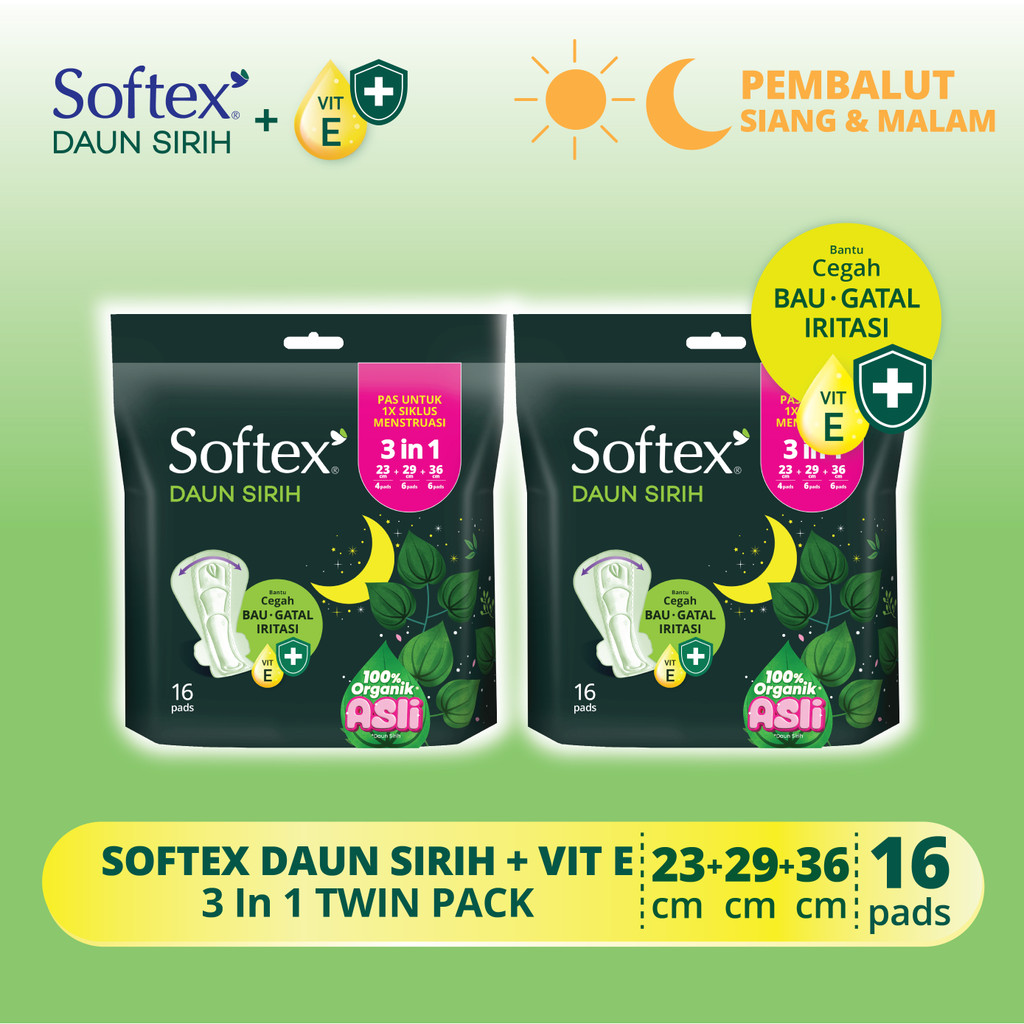 Jual Softex Daun Sirih + Vitamin E 3in1 16s x 2 Pack - Pembalut Daun Sirih | Shopee Indonesia