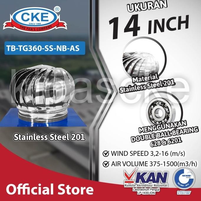 Jual TURBIN VENTILATOR CKE 14 INCH TB-TG360-SS-NB-AS VENTILASI UDARA ATAP ORIGINAL DAN ...