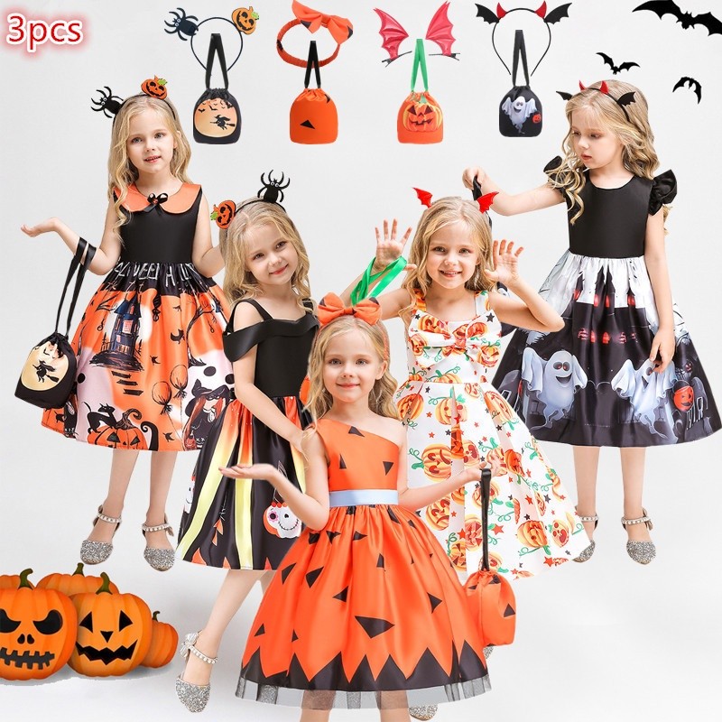 Jual Kostum Halloween Elegan Baru untuk Anak-anak Perempuan Gaun Labu ...