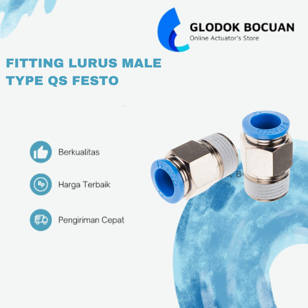Jual QS-10-1/4 FESTO FITTING LURUS MALE SLIP LOCK FUSH IN CONNECTOR QS-1/4-10 SELANG 10 DRAT 1/4 ...