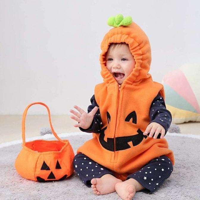 Jual SDF Baby pumpkin hooded romper set of 2 baju bayi labu halloween ...