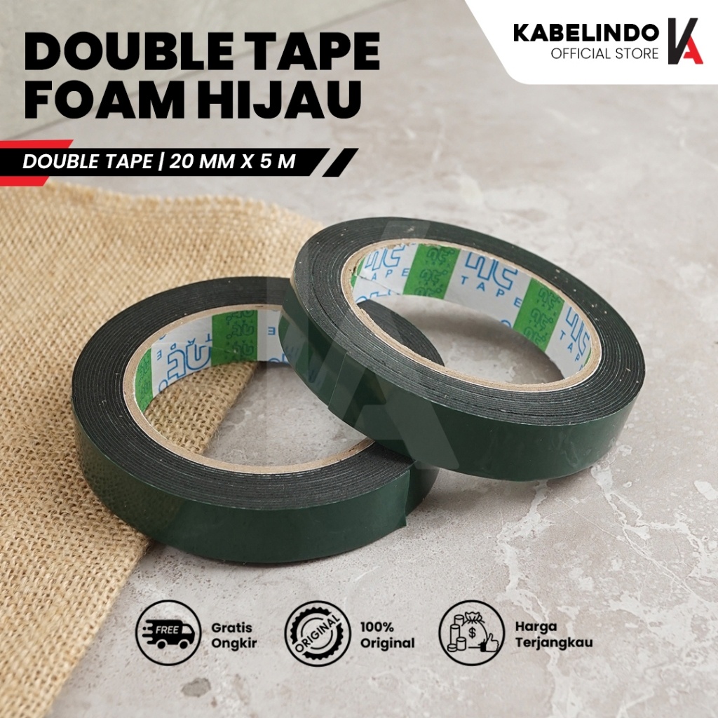Jual DOUBLE TAPE FOAM HIJAU 2OMM X 5M DOUBLE TAPE BOLAK BALIK HIJAU ...