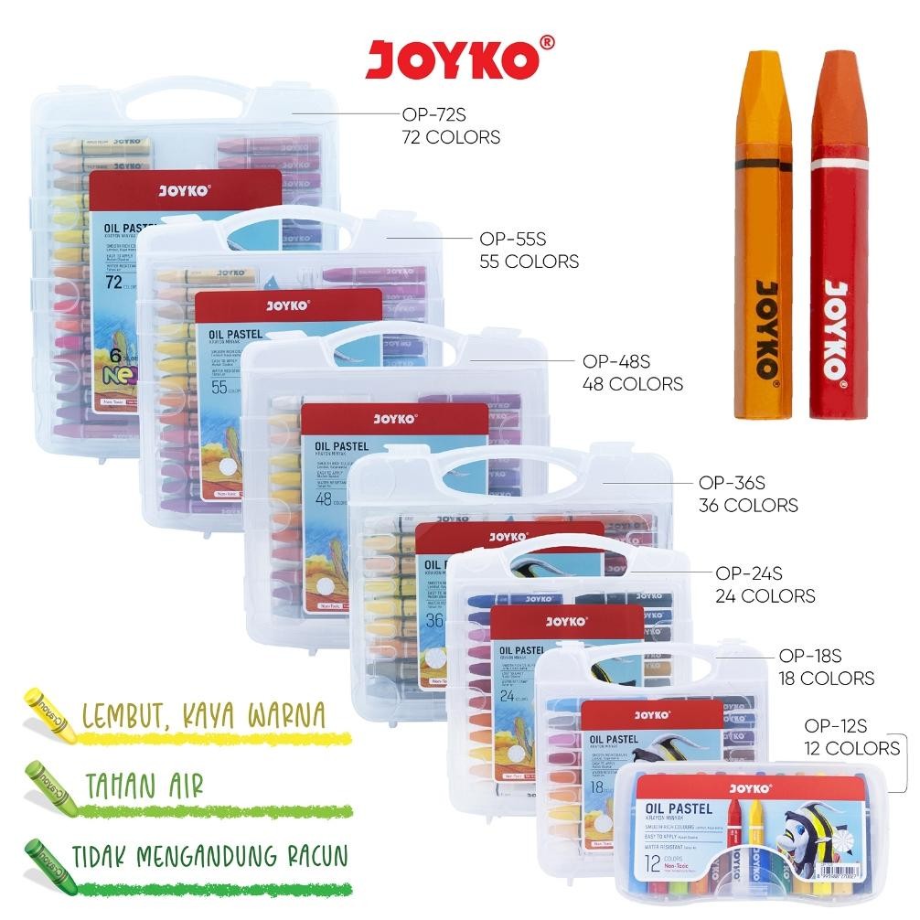 Jual Joyko Oil Pastel Crayon 12 24 36 48 55 100 Colours Krayon Joyko ...