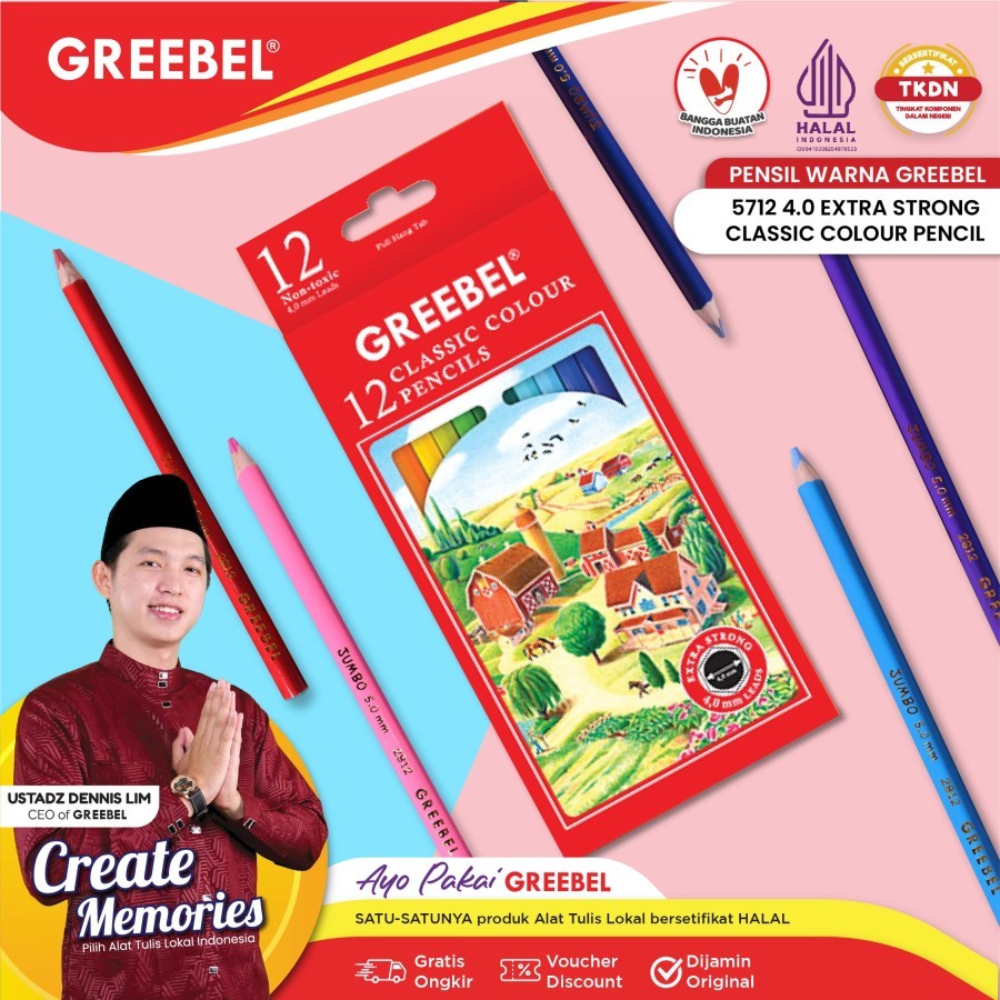 Jual GREEBEL PENSIL WARNA 5712 CLASSIC COLOR ISI 12 Colouring Color ...