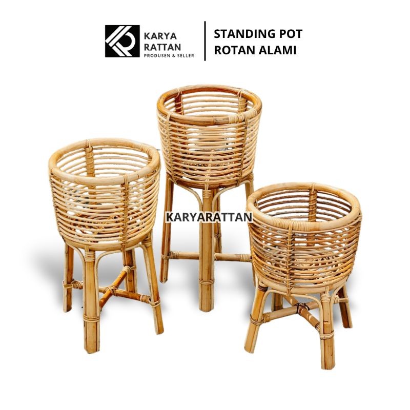 Jual Standing pot rotan tempat dudukan pot untuk dekorasi rumah indoor ...