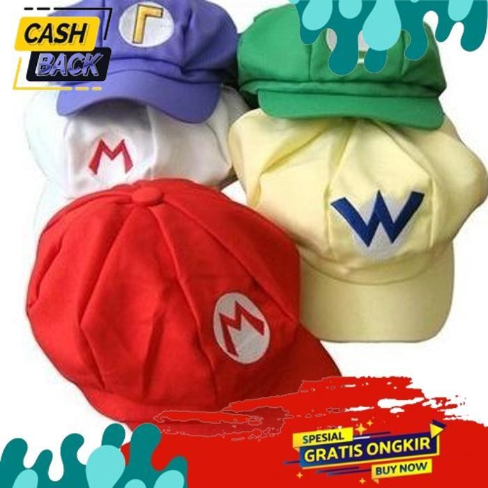 Jual TREND TSMB TOPI SUPER MARIO BROS HAT CAP BASEBALL COSPLAY LUIGI ...