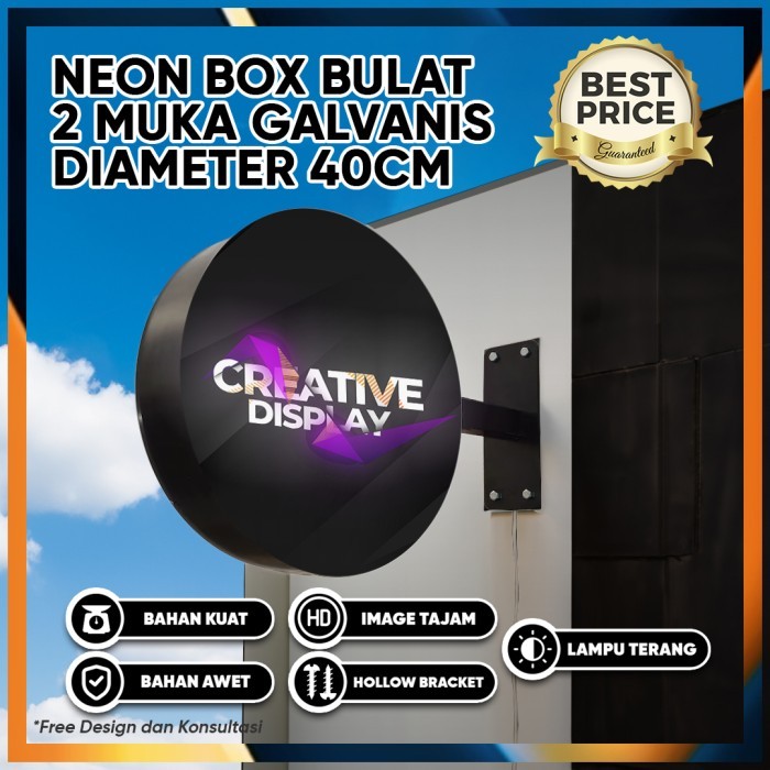 Jual Lampu Neon Box Bulat 40cm 2 Sisi Galvanis Besi Plus Bracket ...