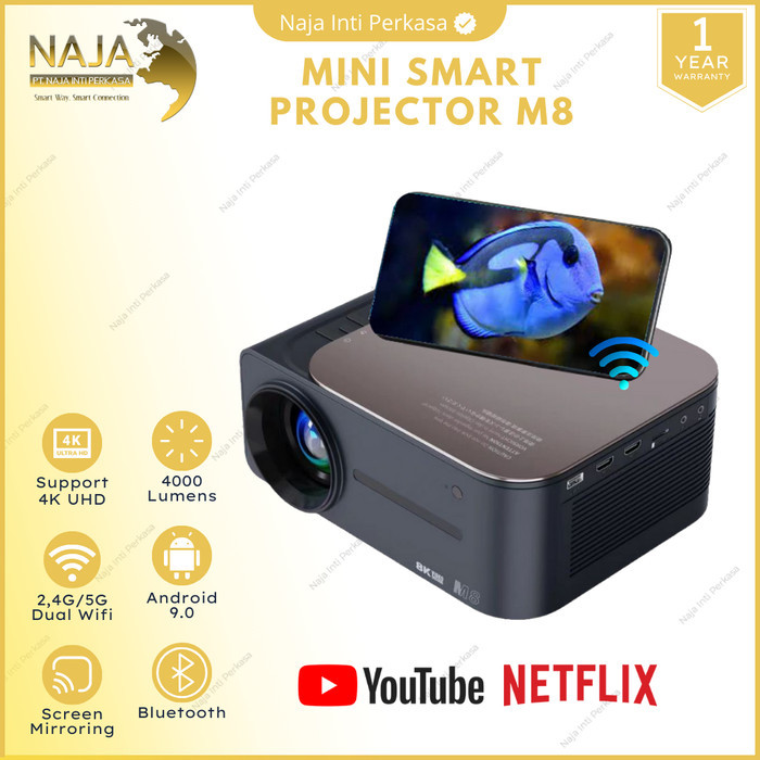 Jual Smart Proyektor M8 Android Wifi 4000 Lumens Proyektor Android Full ...