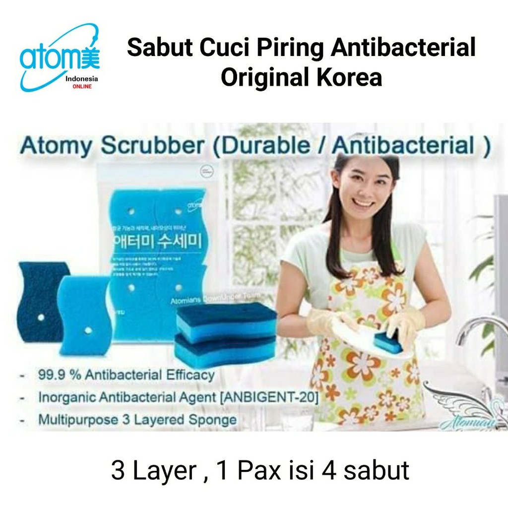Jual Atomy Scrubber Sponge ( 4 sponge ) Busa Cuci Piring Antibacterial ...
