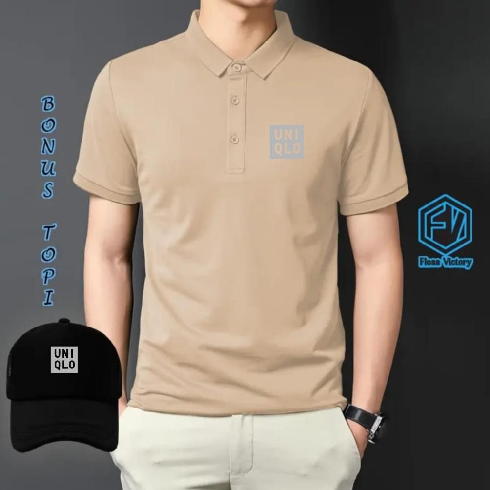 Jual TERMURAH FREE TOPI ! COD T-shrit POLO kerah Uniqlo Text Silver Kaos Kerah Dewasa Shirt ...