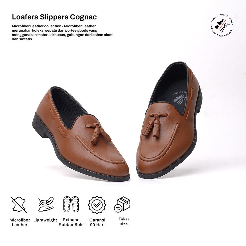 Jual Sepatu Kerja Pria Portee Goods Loafers Slippers Coklat Cognac ...