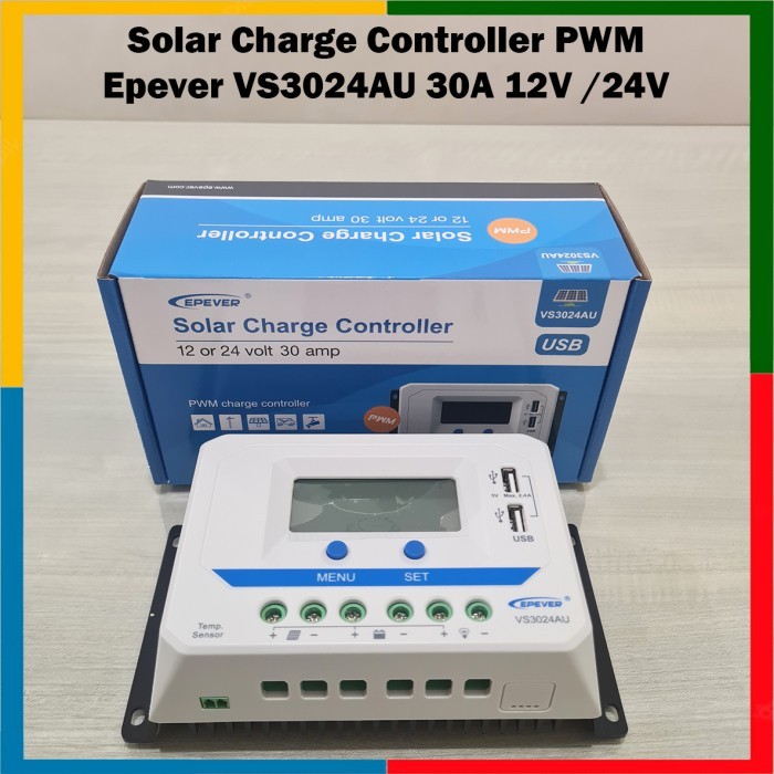 Jual Promo!! Epever Vs3024Au Pwm Scc Solar Controller 30A 12/24V Auto ...