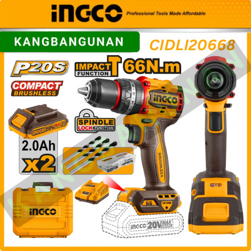 Jual Mesin Bor Cordless Impact Drill Brushless 20V 66Nm INGCO CIDLI20668 | Shopee Indonesia