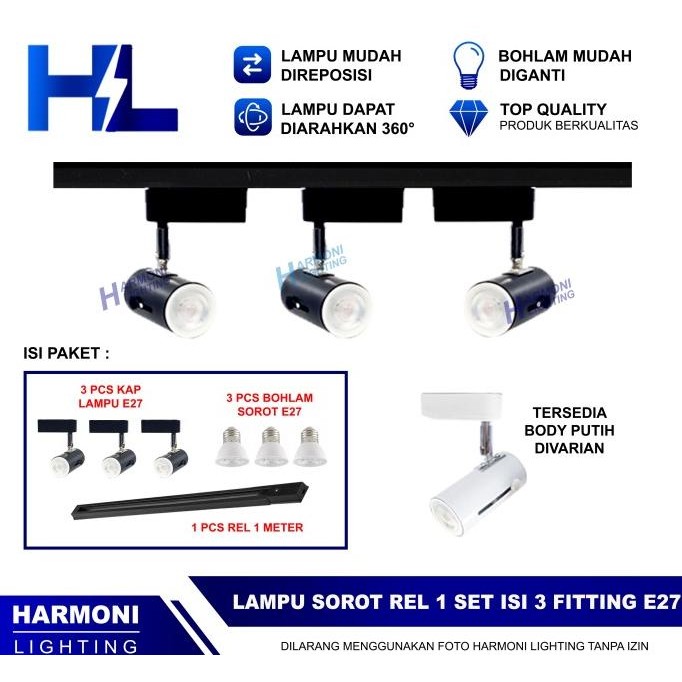 Jual HARGA DISC - Paket 1 Set isi 3 Lampu Rell Track Light Sorot LED ...