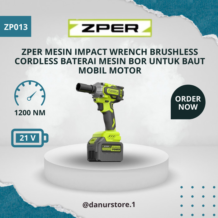 Jual ZPER Mesin Impact Wrench Brushless cordless baterai Mesin Bor ...