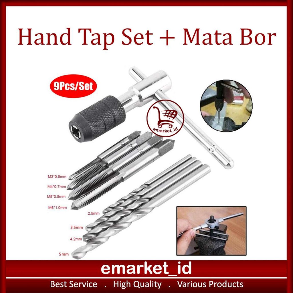 Jual EM Hand Tap Set + Mata Bor Senai 9in1 AI51 / Alat Baut Pembuat Drat / Derat Ulir Baud ...