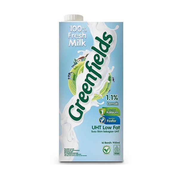 Jual GREENFIELDS UHT LOW FAT MILK TP 950 ML | Shopee Indonesia
