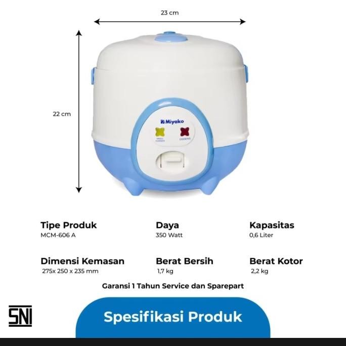 Jual MIYAKO MAGIC COM/ RICE COOKER MCM 606 A KAPASITAS 0,6 LITER 3IN1 ...