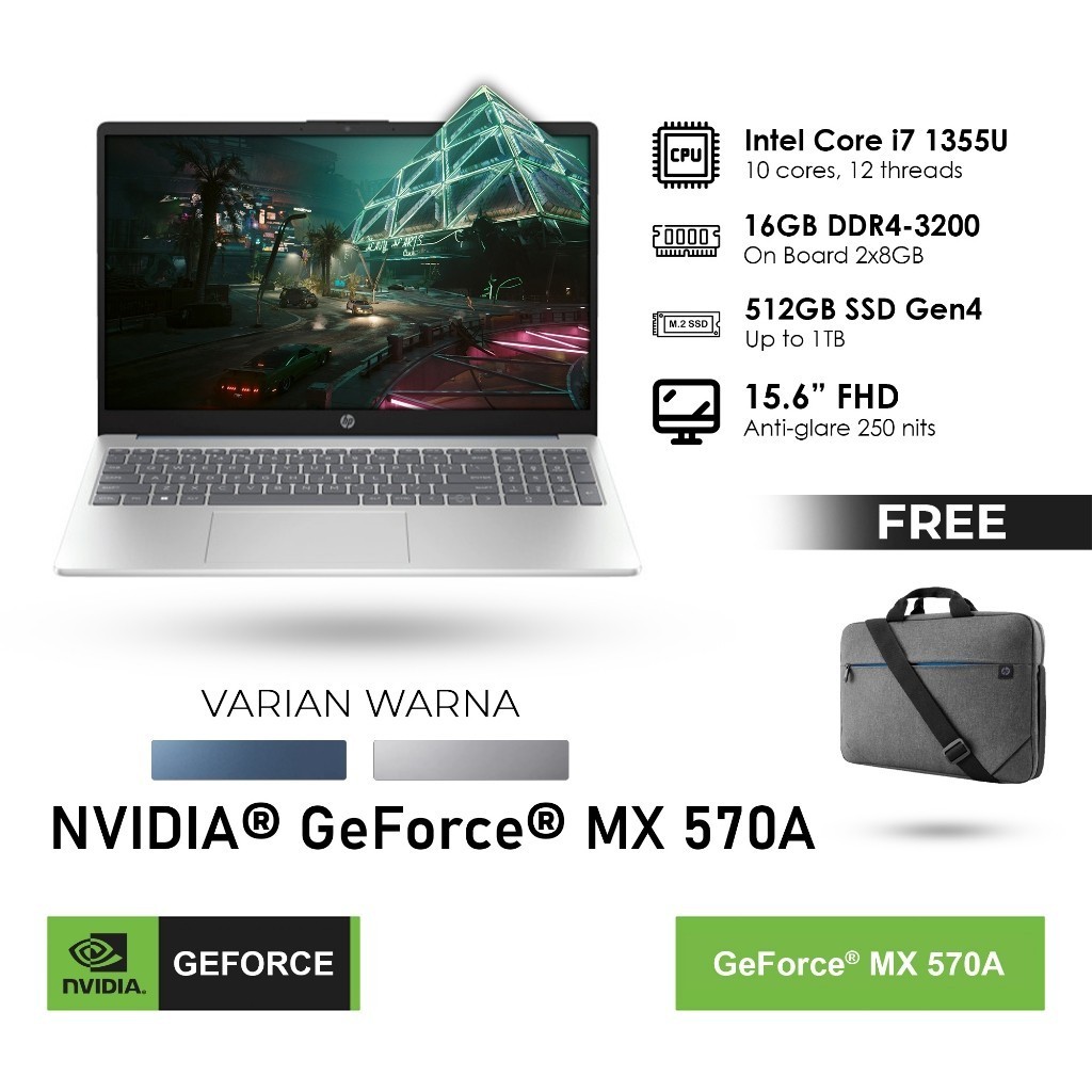 Jual HP 15 GeForce® MX 570A 2GB - i7 1355 16GB 512GB WINDOWS 11 15.6FHD IPS BLIT | Shopee Indonesia