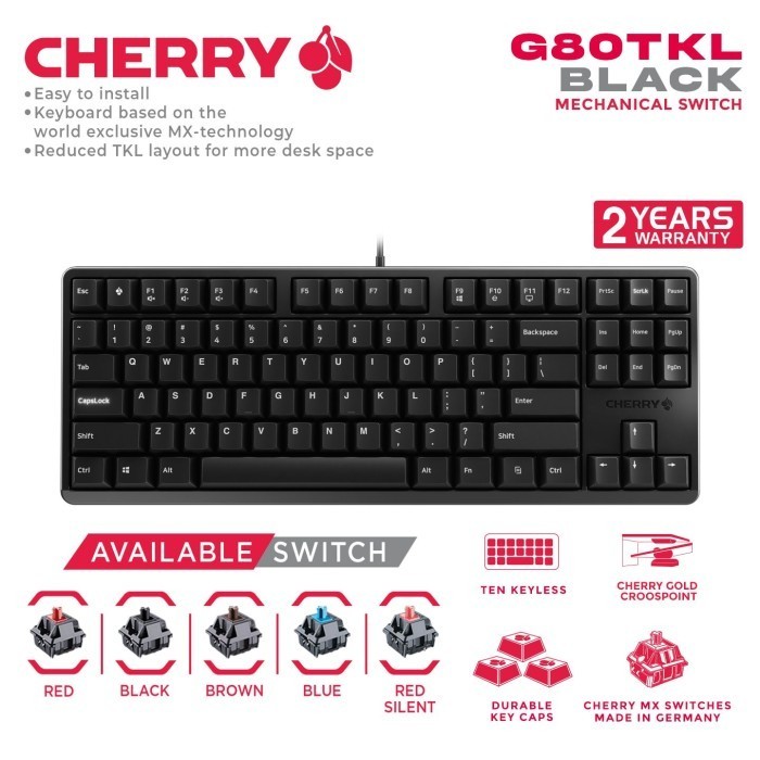 Jual Termurah Cherry Mx Mechanical Gaming Keyboard Black G80-3000S Tkl Nbl | Shopee Indonesia