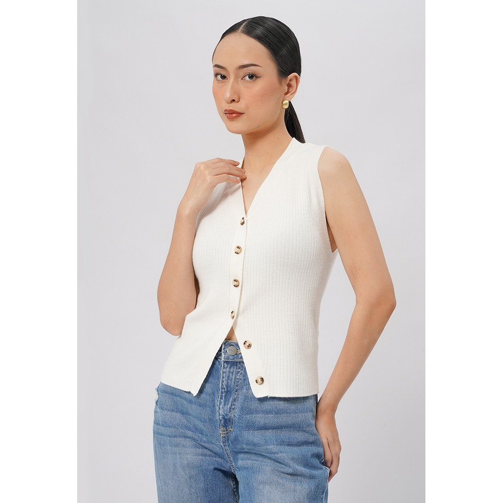 Jual Executive V-Neck Sleeveless Ribbed Vest Off White | Shopee Indonesia