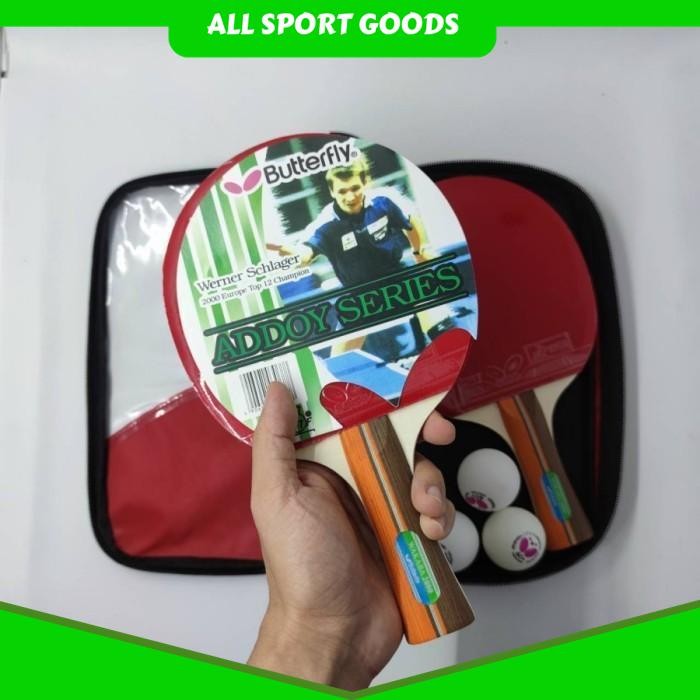 Jual BAD / BAT PINGPONG TENIS MEJA ISI 2 SET DAN 3 BOLA TAS MERAH BUTER ...