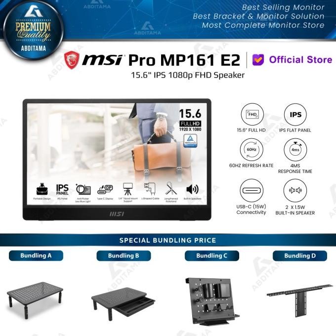 Jual Monitor Portable Led Msi Pro Mp161 E2 15.6" Ips 1080P Fhd Speaker ...