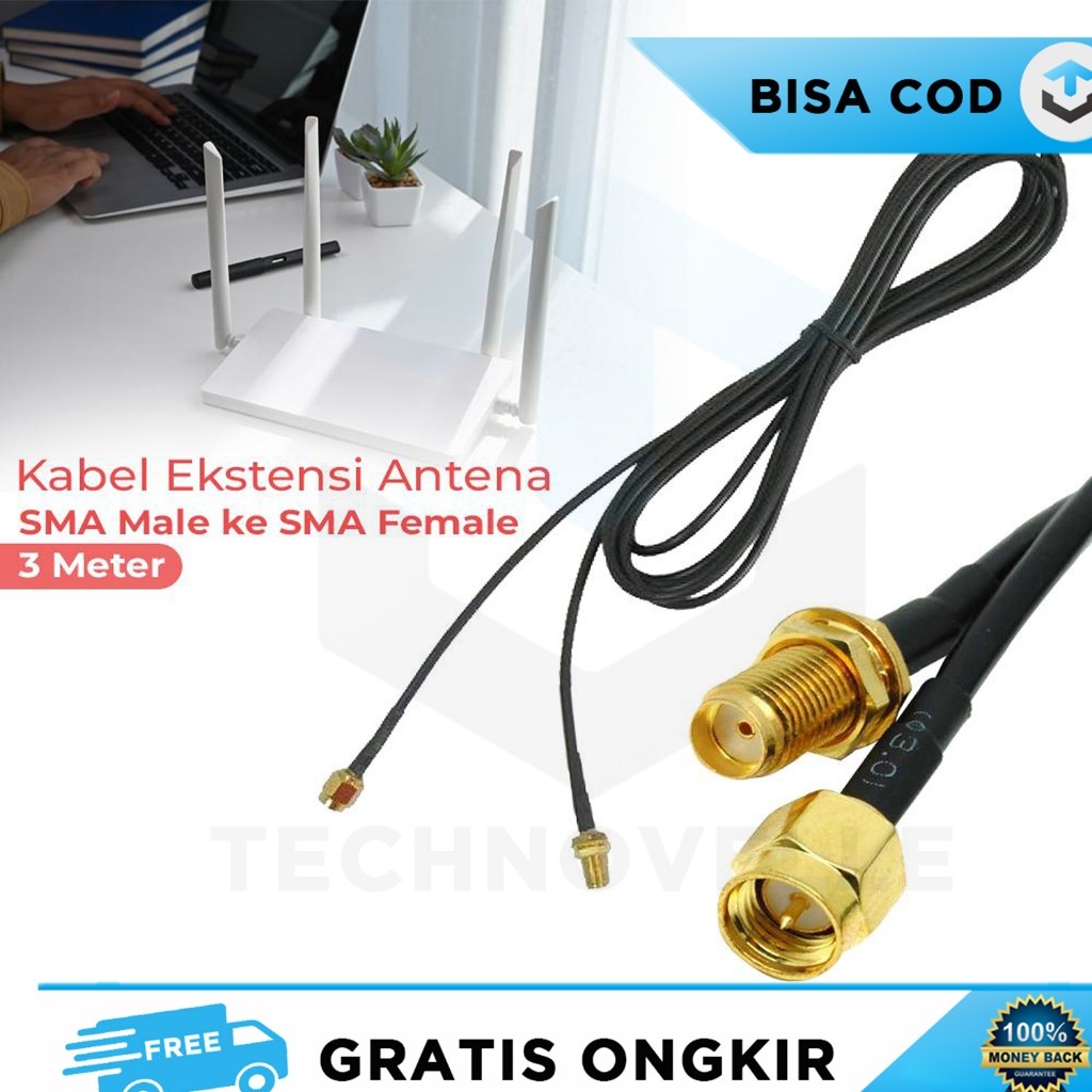 Jual KABEL WIRELESS PENGUAT SINYAL WIFI MODEM MALE TO FEMALE PANJANG ...